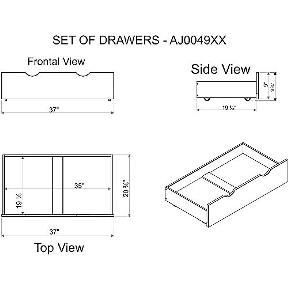Alaterre Furniture Storage, Set of 2, Chestnut Underbed Drawers, 37*20.38*9.38inch