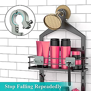 Nieifi 4 Tier Anti Swing Over Head Shower Organizer Basket Shelf, Hanging Shower Caddy, Rust Proof Bathroom Shelves Black