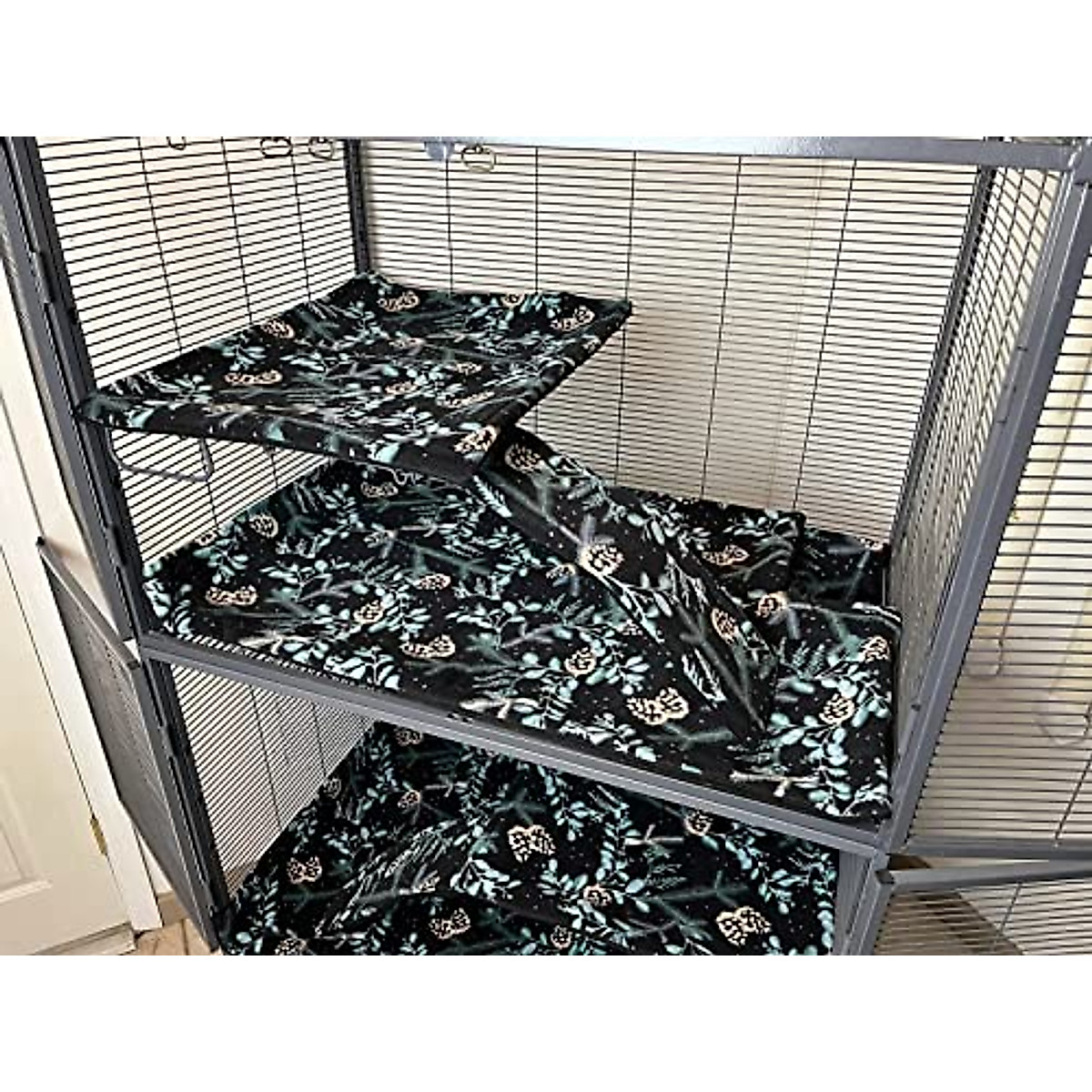 7-piece Cage Liner Set Midwest Double Critter/Ferret Nation “Winter Pinecones Black" for Rats, Sugar Gliders, Ferrets, Chinchillas