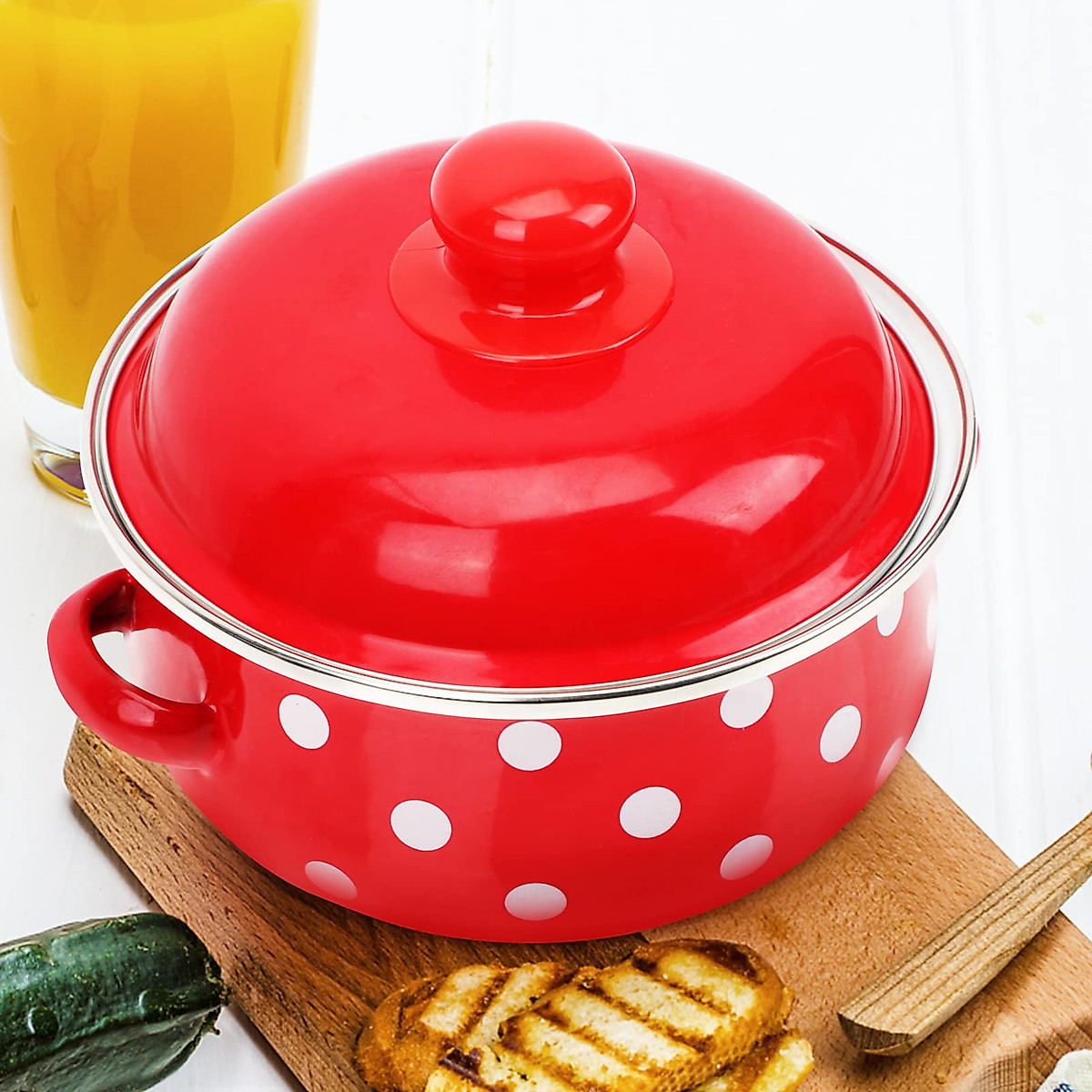 Hemoton Stew Pot Kitchen Stockpot Enamel Cooking Pot Thickened Stock Pot Vintage Style Enamel Stock Pot with Red Enamelware Large Serving Pot Soup Basins