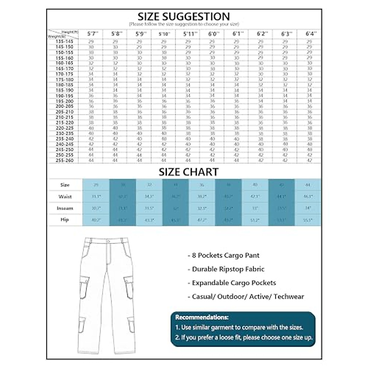 AKARMY Men's Ripstop Wild Cargo Pants, Relaxed Fit Hiking Pants, Army Camo Combat Casual Work Pants with 8 Pockets(No Belt) 3355 Black 38