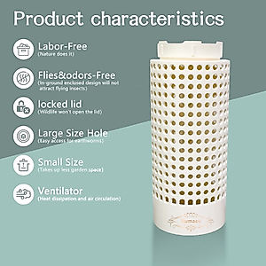 Underground Worm Farm, Garden Mini vermicomposting bin for use in Outdoor Gardening from Kitchen Food Waste, with Holes and lid, White (10.2x4.3x4.3IN)