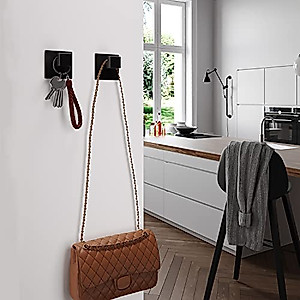 LBSYSLB Towel Hook,2 Pack Black Coat Hooks,Clothes Robe Hooks Hanger,Wall Mounted Adhesive Hooks for Bathroom Kitchen Garage Hotel