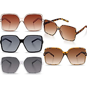 Weewooday 4 Pieces Oversized Square Sunglasses for Women Multicolor Flat Top Sunglasses Wide Oversized Shades (Fresh Colors)