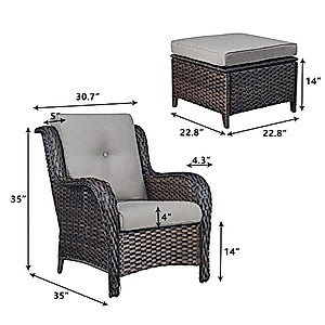 Rilyson Wicker Patio Furniture Set - 4 Piece Rattan Outdoor Sectional Conversation Sets with 2 Wicker Chairs and 2 Wicker Ottomans for Porch Deck Garden(Brown/Grey)