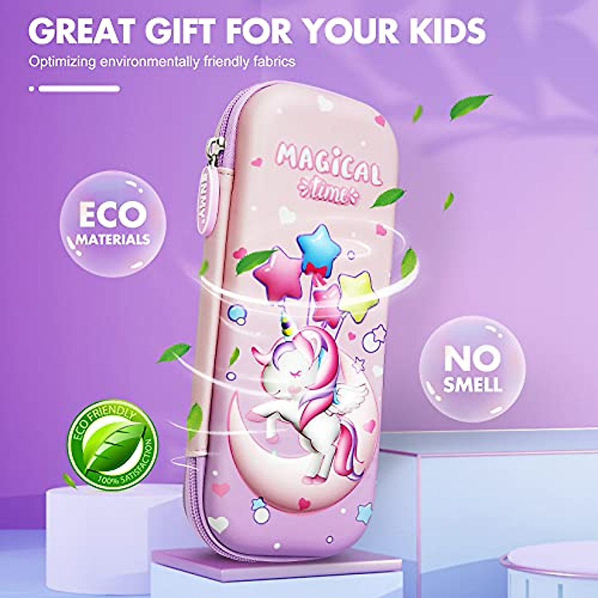 Unicorn Pencil Case for Kids Girls,3D EVA Cute Pencil Pouch,Medium Capacity Portable Multifunction Pen Bag for Girls Kids Teen (Moon Unicorn)