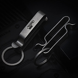 KeyUnity KM00 Titanium Belt Loop Keychain Clip Double Side Quick Release Key Holder with Detachable Key Ring (Stonewashed)