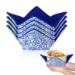 BASEPOW Microwave Bowl Holders,Microfiber Heat Resistant Bowl Holders,Microwave Bowl Huggers for Hot and Cold Bowls Plates Dish,Pack of 4 (Blue)