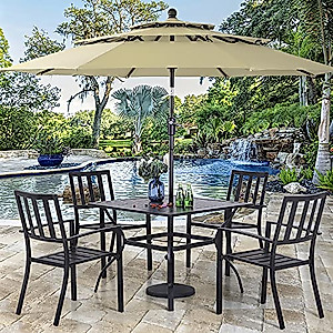 PHI VILLA Patio Dining Chairs, 300Lbs Stackable Wrought Outdoor Metal Dining Chairs with Armrest for Outdoor Kitchen Garden, Backyard - 4 Pack