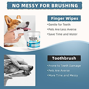 Hyefiomo Dog & Cat Teeth Cleaning Finger Wipes - Non-Slip Design Dental Care Wipes - Reduce Plaque & Tartar and Freshen Breath - Double-Sided Durable Material (50 Pcs)