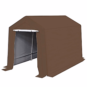 King Canopy Storage Shed 7-Feet by 12-Feet, 1.5-Inch Steel Frame, Enclosed w/roll-up Zipper Door, 185 GSM PE Cover, 6-Leg, Outdoor, Carport, Bicycle, Motorcycle, ATV, Gardening, Patio, Brown, G0712B