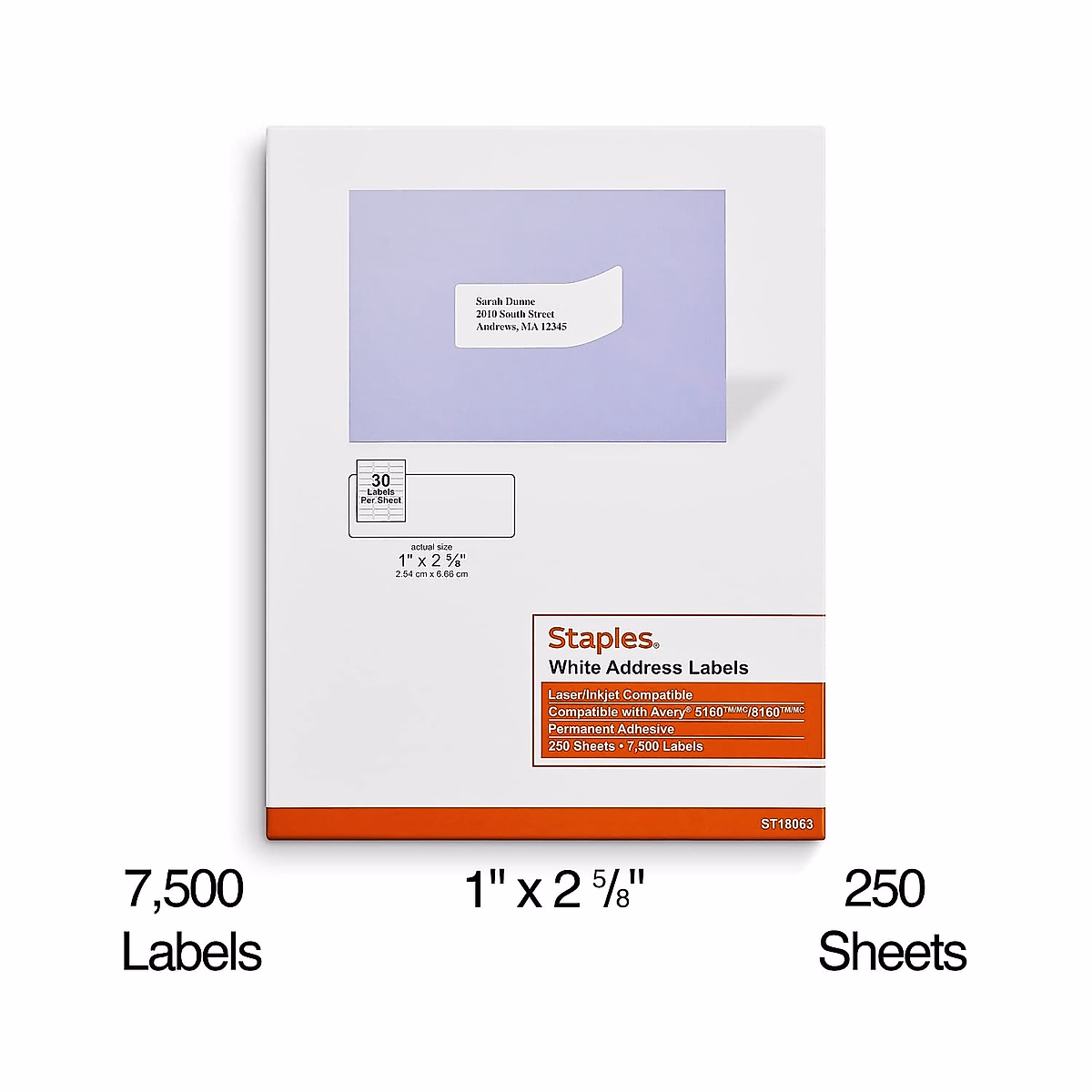 Staples 479884 Laser/Inkjet Address Labels 1-Inch x 2-5/8-Inch White 30 Labels/Sheet