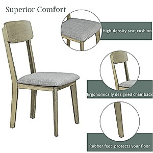 Merax 6-Piece Mid-Century Style Wooden Dining Table Set with 4 Chairs and Padded Bench, Antique Yellow+Gray