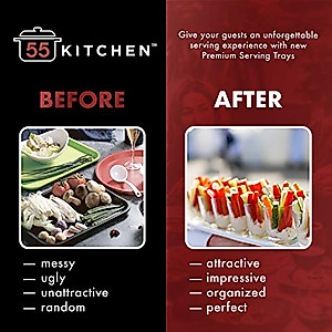 Premium Food Serving Trays (Set of 3) by 55Kitchen Stackable BPA-Free Plastic Tray Set - Dishwasher Safe Plastic Trays For Use At Home, Parties and Events - Acrylic Tray Set