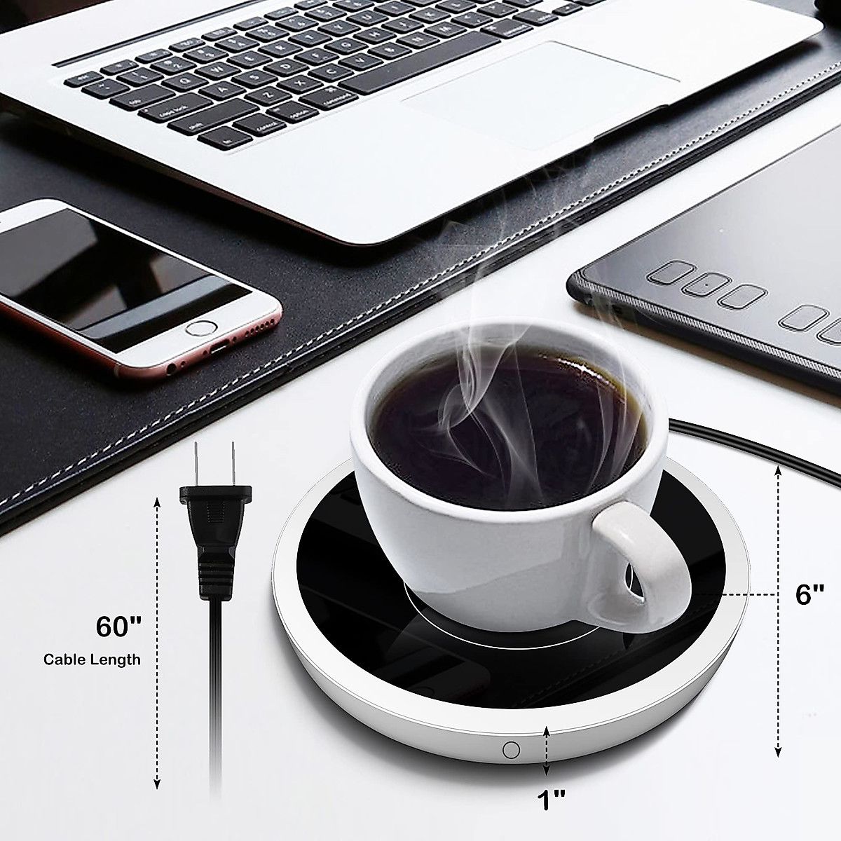 Electric Coffee Cup Warmer for Desk, Smart Coffee Mug Heater Warmer for Home Office, Warming Plate for Tea, Milk & Candle (No Cup, White) – ENIGMA