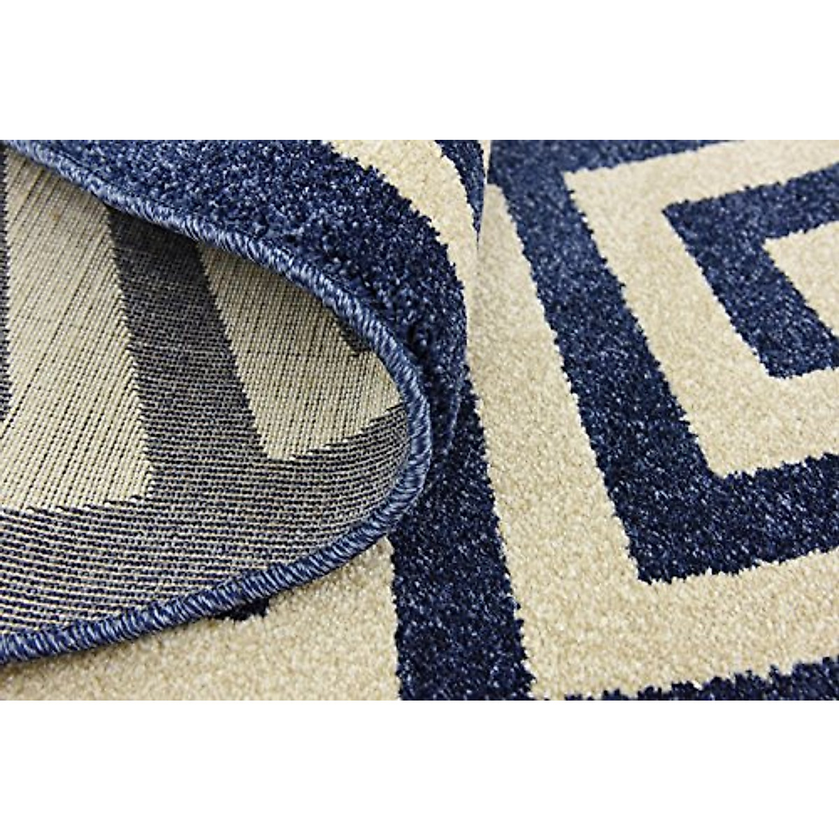 Unique Loom Athens Collection Classic Geometric Modern Border Design Area Rug, Round 8' 0" x 8' 0", Navy Blue/Beige