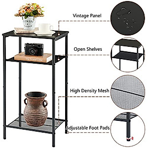 Hoctieon 3 Tier End Table, Telephone Table, Tall Side Table with Storage, Small Nightstand for Small Spaces, Metal Frame, For Living Room, Bedroom, Sofa Couch, Hall, Easy Assembly, Black