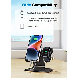 OMOTON Stand for Apple Watch - 2 in 1 Universal Desktop Stand Holder for iPhone 14 13 12 11 All Series and Apple Watch Series 8/SE2/7/6/SE/5/4/3/2 (Both 38mm/40mm/41mm/42mm/44mm/45mm) (Black)