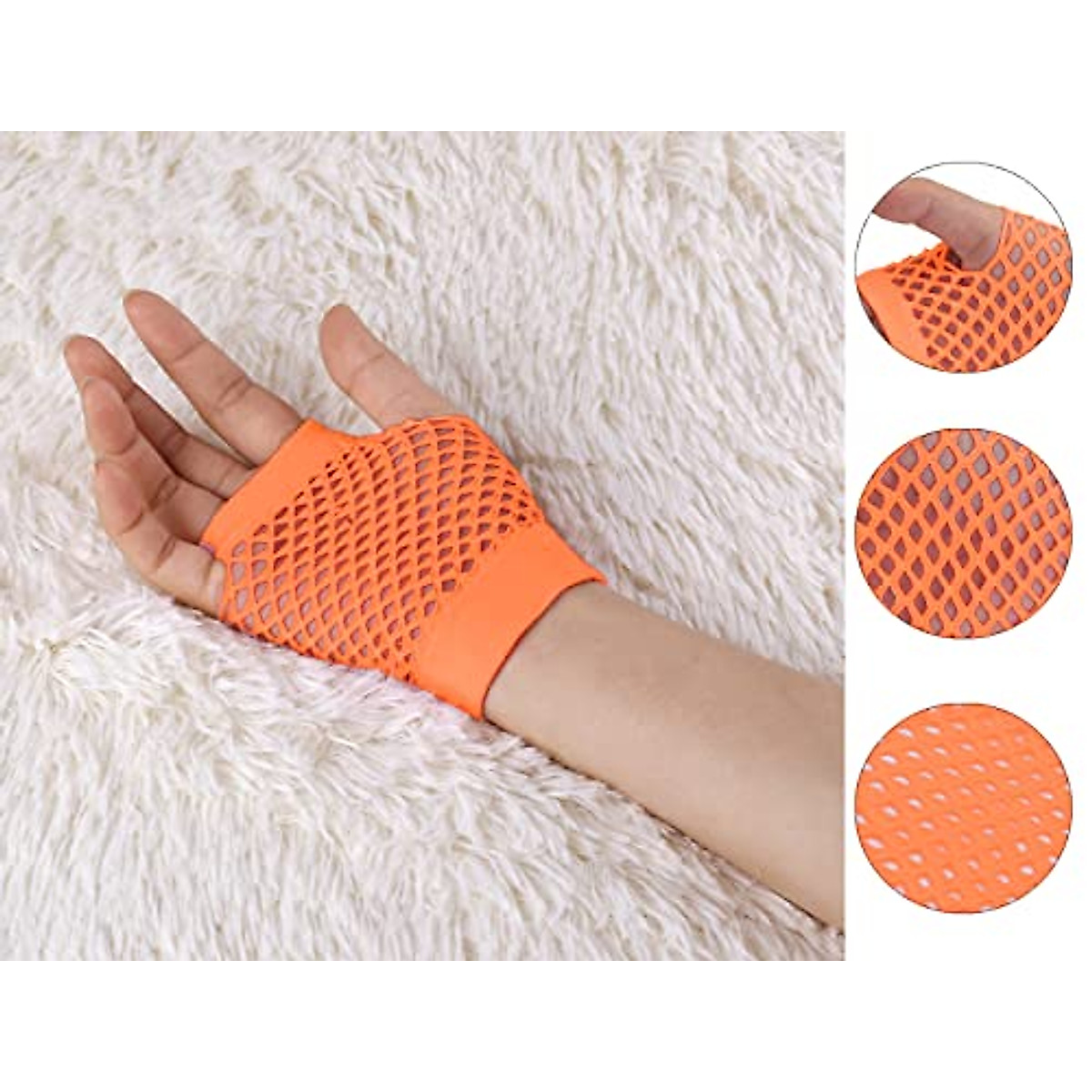 Allegra K Women's Fingerless Mesh 1980s Fancy Dress Party Costume Accessories Fishnet Gloves Long-1Pair Orange