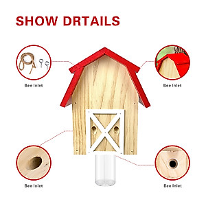 GRTRE 1 Pack Wood Carpenter Bee Trap for Outside - Best Bee Trap - Wood Boring Bee Trap- Nature Barn Style Carpenter Bee Traps Outdoor Hanging - Insect Traps Removes Carpenter bee