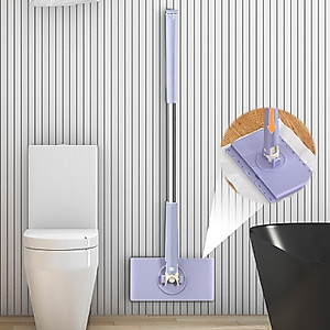 2024 Upgraded Hands-Free Mini Mop, Automatic Cloth Changing Mini Mop, 360°Rotating Head Portable Push-Pull Handle Design, Hands-Free Mini Mop Compatible with Face Towels (Purple)