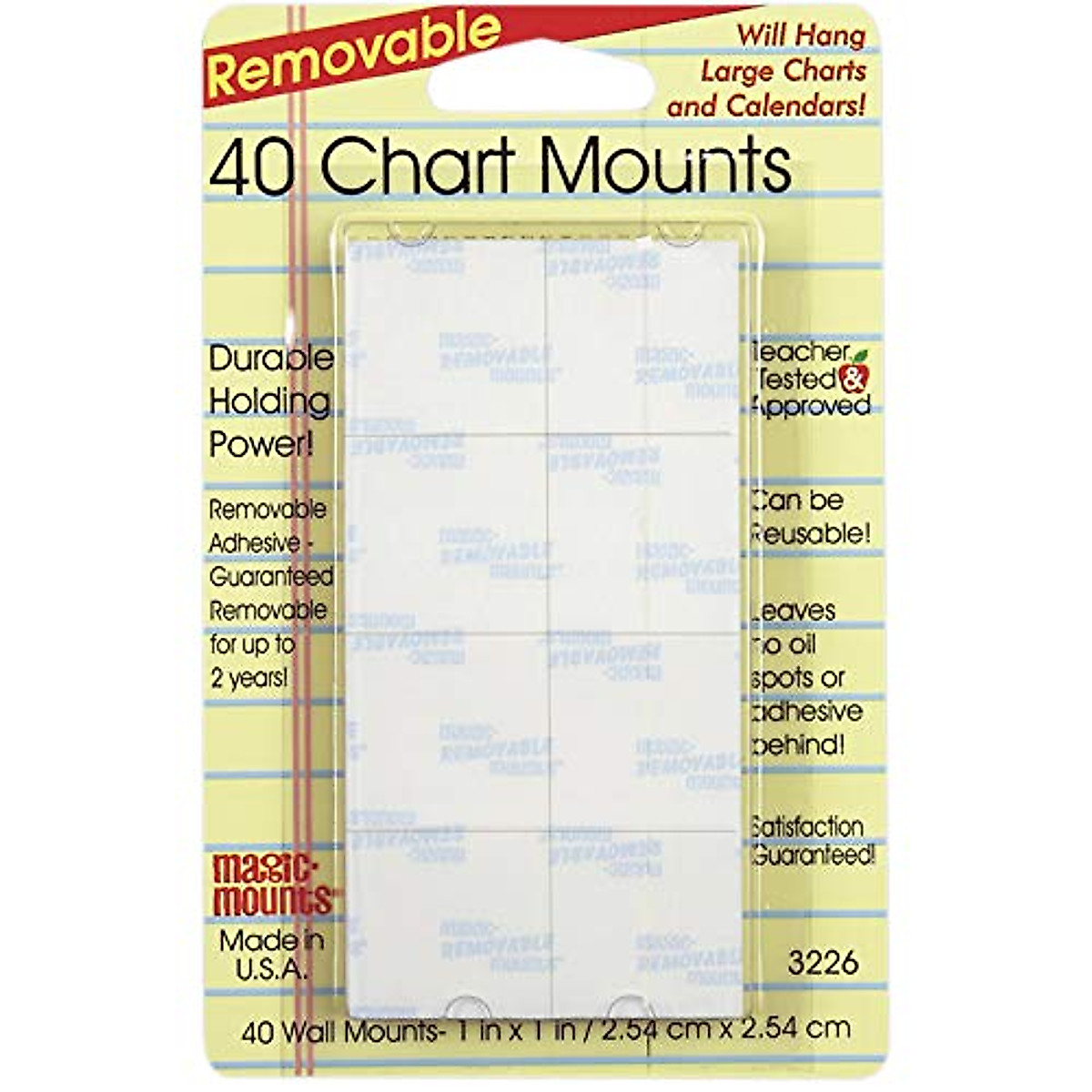 Magic Mounts Removable Chart Mounts, 1" x 1", Pack of 40 (MIL3226)