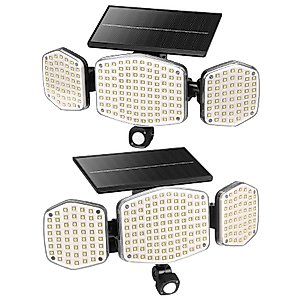 Solar Lights Outdoor 216LED Solar Flood Powered Security Lights with Motion Sensor,3 Head Adjustable 360° IP65+ Waterproof Spotlights Lights For Wall Deck Shed Yard Patio Garden Lighting 1200LM