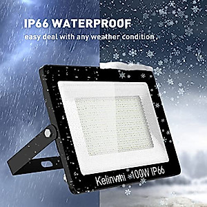 kelinvmi LED Flood Lights Outdoor 100W, Outdoor Security Light 10000lm High Brightness with Plug, 4200K Work Light with IP66 Outdoor Floodlights for Garage, Porch, Backyard, Playground