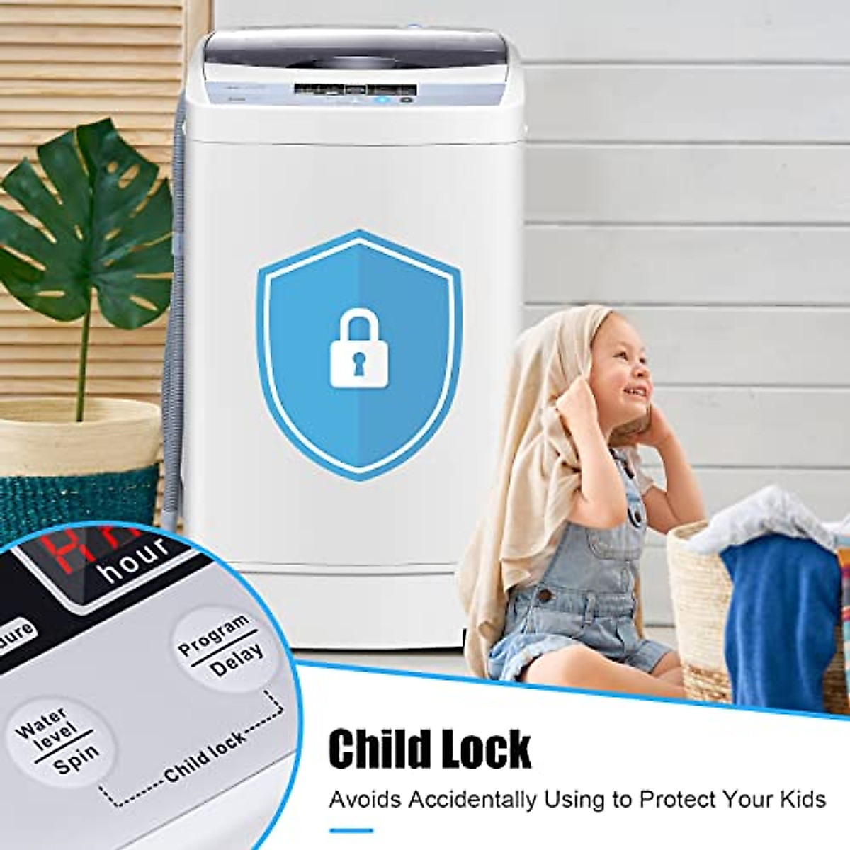 COSTWAY Portable Washing Machine, 9.92Lbs Capacity Full-automatic Washer with 10 Wash Programs, LED Display, 8 Water Levels, Compact Laundry Washer and Dryer Combo for Home, Apartment, Dorm, RVs