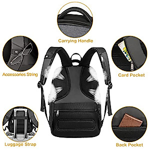 Anti Theft Hard Shell Laptop Backpack 15.6 Inch, Waterproof Expandable Business Computer Backpack with USB Charging Port and Lock for Men, Women Durable College Student Bookbag Travel Daypack, Black