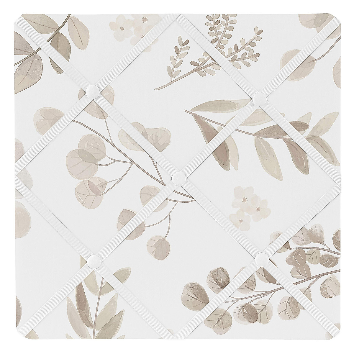 Sweet Jojo Designs Floral Leaf Fabric Memory Memo Photo Bulletin Board - Ivory Cream Beige Taupe and White Gender Neutral Boho Watercolor Botanical Flower Woodland Tropical Garden