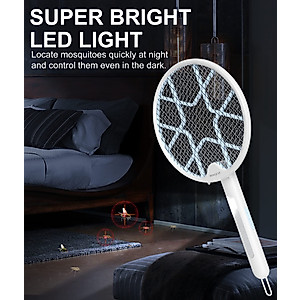 MOSQZAP Electric Fly Swatter 2 Pack, Foldable Bug Zapper Racket USB Rechargeable Fly Zapper Mosquito Zapper Racket w/Hands-Free & Handhold Modes, Outdoor/Indoor Killer for Flies, 3,500 Volt