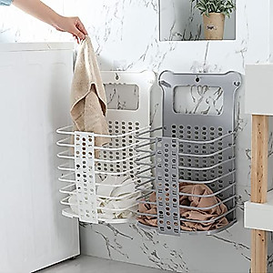 CARURLIFF Collapsible Laundry Basket Wall Hanging Orgainzer Bathroom Foldable Dirty Clothes Hamper with Handle (White-Large)