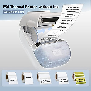 hycodest Thermal Label Printer P50 Wireless Bluetooth Portable Printer Label Maker Machine with Tape (50x30 mm, 200 pcs) Compatible with Android & iOS System, White