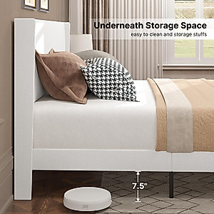 Gizoon Full Bed Frame with Wingback Headboard, Upholstered Platform Bed with Modern Geometric Headboard, Wooden Slats, Noise-Free, No Box Spring Needed