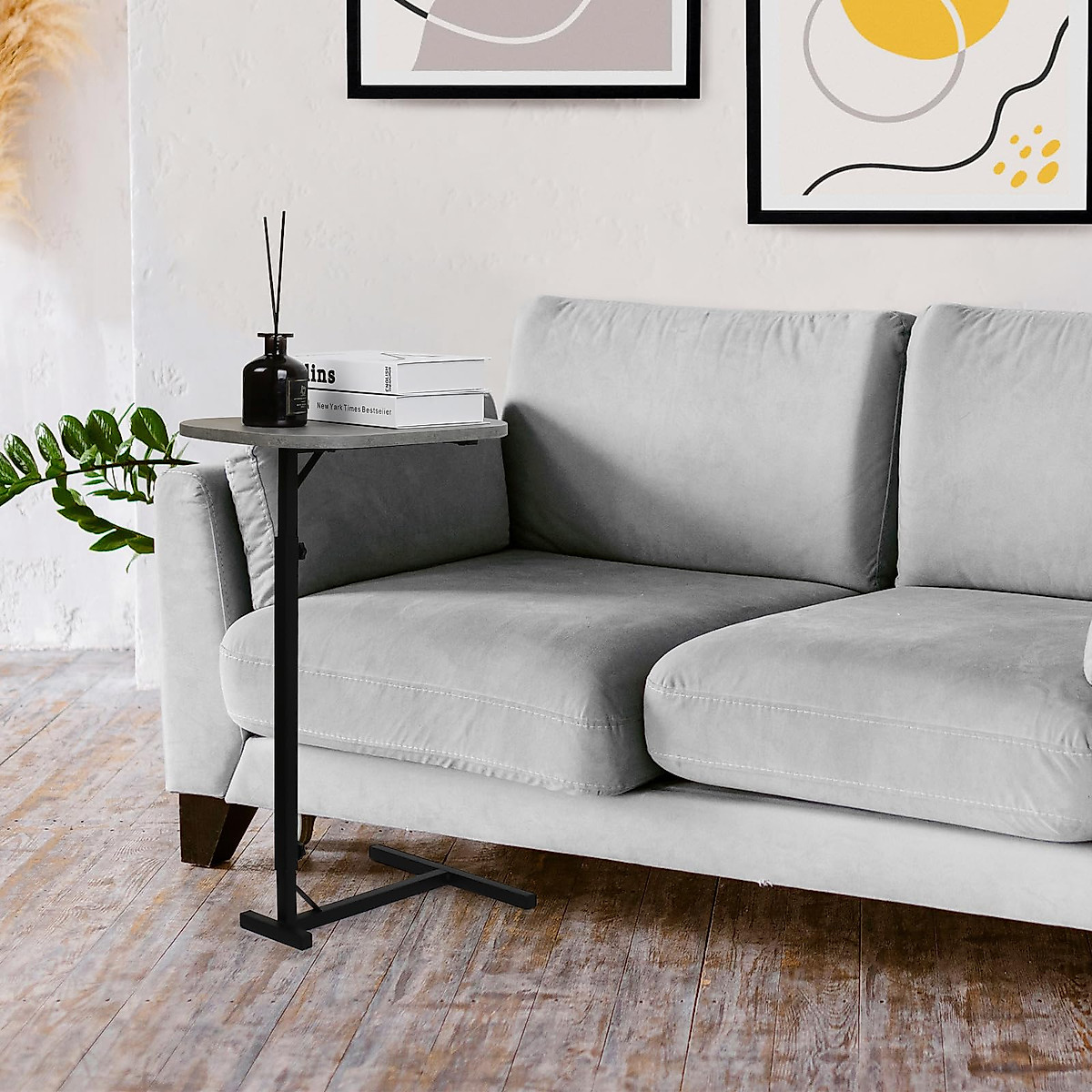 WHEARTED Small Side Table for Small Spaces, C Shaped End Table Slide Under Sofa Couch and Bed, Height Adjustable C Table End Table with Metal Frame for Living Room, Bedroom, Bathroom Gray