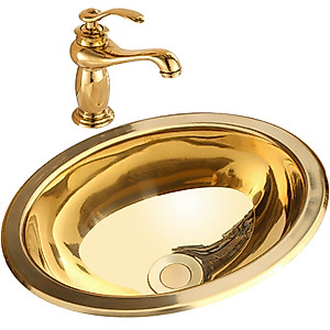 HONGYANG Gold Oval Sink Kitchen Sink Stainless Steel Sink Undermount Kitchen Sinks Top Mount and Flush Mount Installation Bathtub Single Bowl (Color : B, Size : 33.5 * 27 * 12CM)