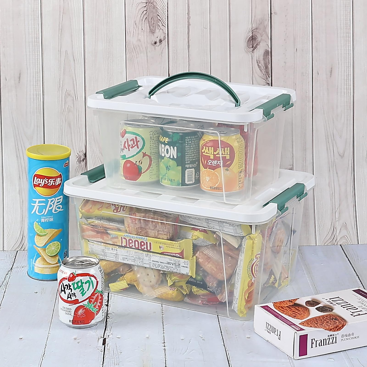 Uumitty Clear Storage Latch Box/Bin, 2-Pack Plastic Organizing Container with Handle and Lids (14 QT & 7QT)