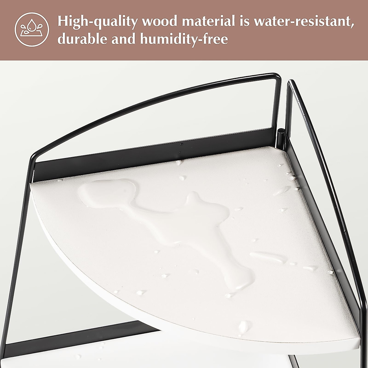 Puricon Corner Bathroom Counter Organizer, 2-Tier Wood Countertop Bathroom Sink Corner Shelf, Vanity Corner Counter Rack for Bathroom Dresser Kitchen -White