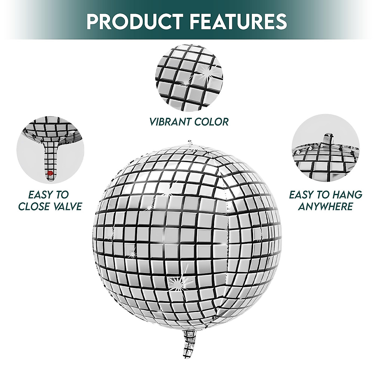 Inflatable Disco Ball Balloons Pack of 9-22” Silver Mylar Foil Disco Party Balloons with Star Balloons, Ribbon & Pipe for New Year's Disco Ball Decorations Party, Bachelorette, Birthday Décor