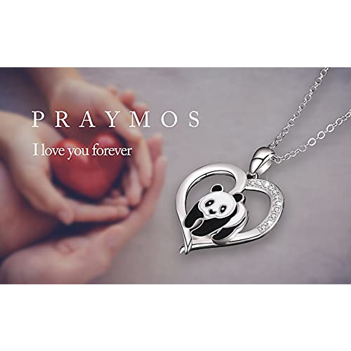 PRAYMOS 925 Sterling Silver Panda Necklace Gifts Heart Pendant Jewelry Birthday Christmas Gifts Women