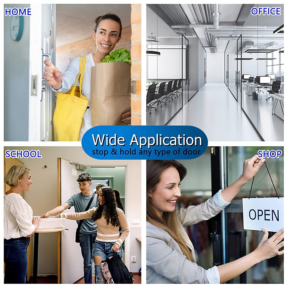 Amedoo Door Stoppers (2 Pack) Heavy Duty Door Stop Wedge Made of Premium Quality Zinc Alloy and Rubber, Comes with 2Pcs Adhesive Storage Holder. (Black, 2 Pack)