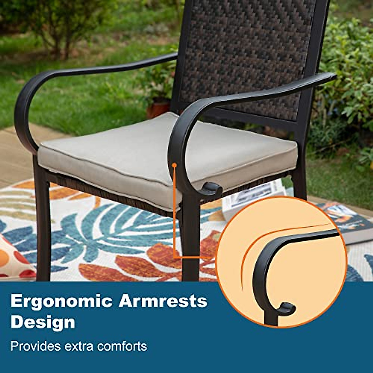 MIXPATIO Outdoor Patio Dining Set 7 Pcs, Patio Dining Table Chair Set, 6 Rattan Chairs with Cushions and 1 Dining Table with Umbrella Hole, for Lawn, Garden, Yards, Poolside