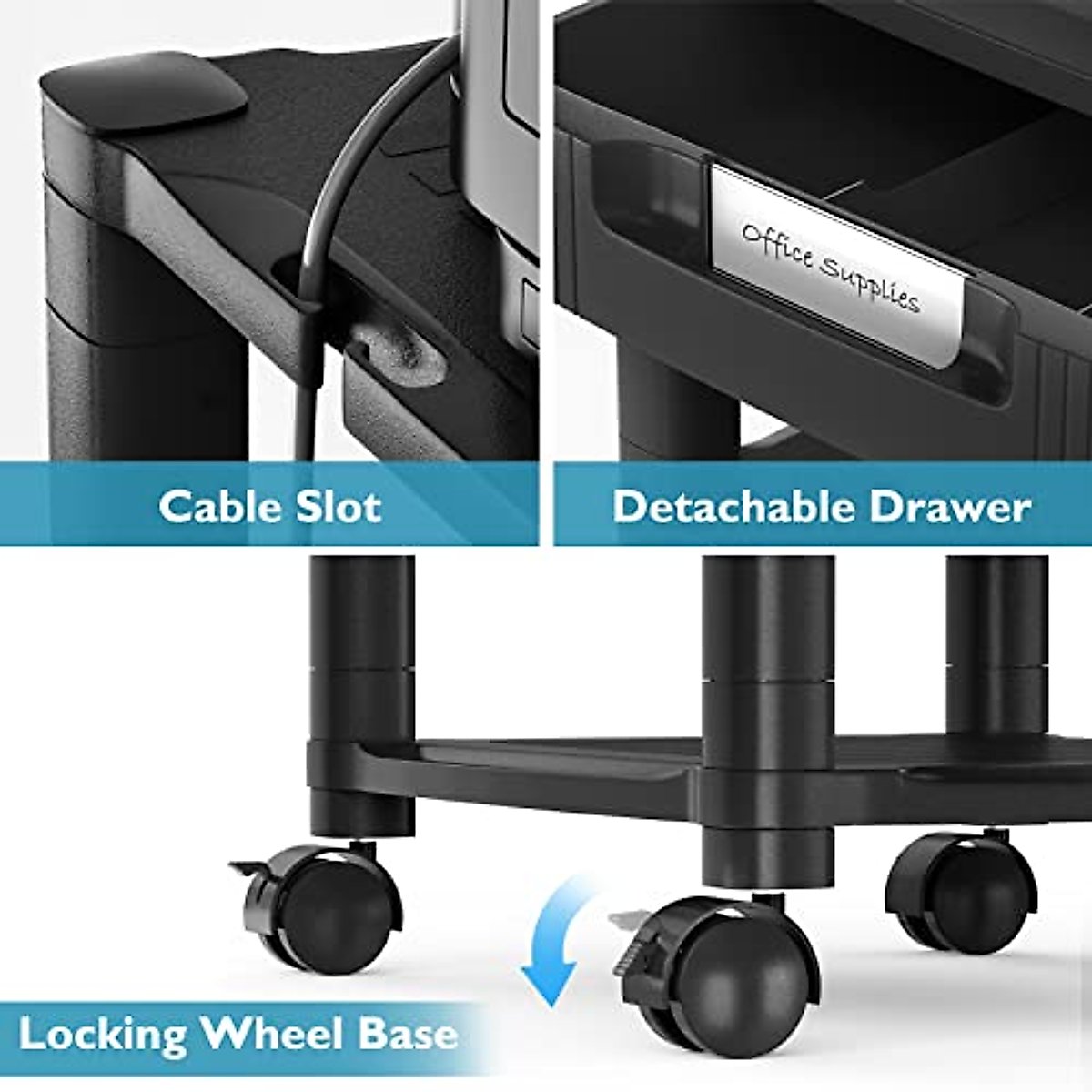 MaxGear Printer Stand, Under Desk Printer Stand with File Storage and Cable Management, Height Adjustable Printer Cart, 2 Tier Computer Printer Desk Stand with 4 Wheels, 3D Printer Table for Office