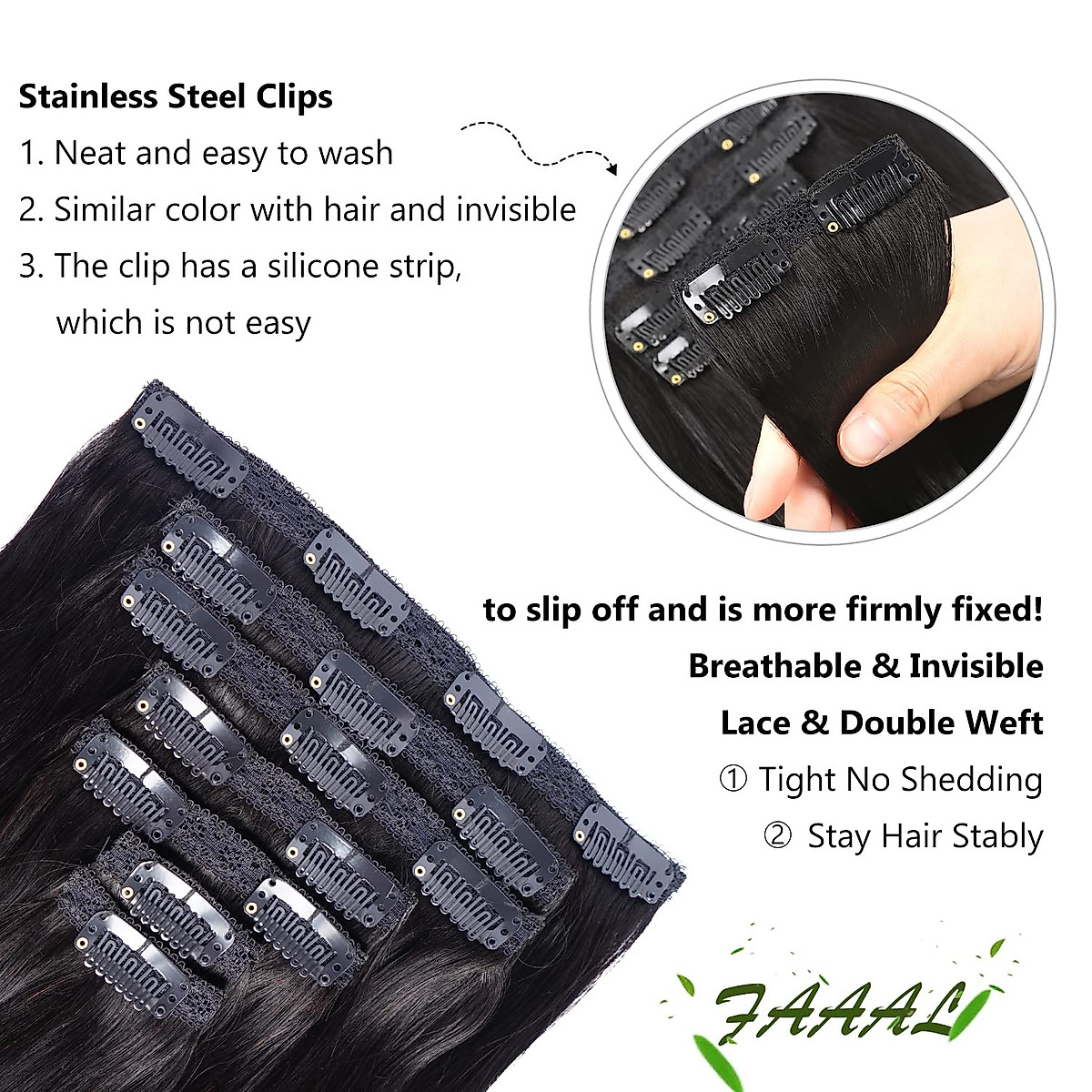 18" Clip in Human Hair Extensions Full Head 150g 7 Pieces 16 Clips Jet Black Double Weft Brazilian Real Remy Hair Extensions Thick Straight Silky (18",150g 1#)