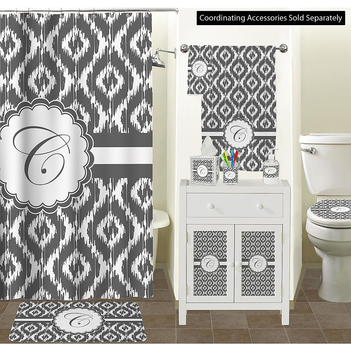 YouCustomizeIt Personalized Ikat Waste Basket - Double Sided (White)