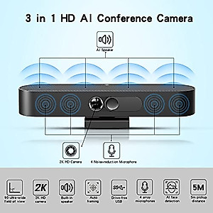DOBVDLA Conference Room Camera System, 2K HD Video Calling with 4 Microphones, Wide Field of View Webcam, All-in-One Video Conferencing System for Huddle Meeting Room