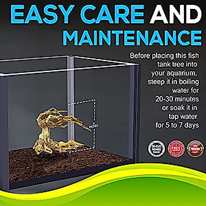 Bonsai Driftwood Aquarium Tree LSX Random Pick (4in Height) Natural, Handcrafted Fish Tank Decoration | Easy to Install
