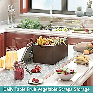 Compost Bin Kitchen, 1.6 Gal-Kitchen Compost Bin Countertop, Rust Proof Stainless Steel Insert, Countertop Compost Bin with Lid, and Bamboo Wood Box- Large Compost Bin Kitchen