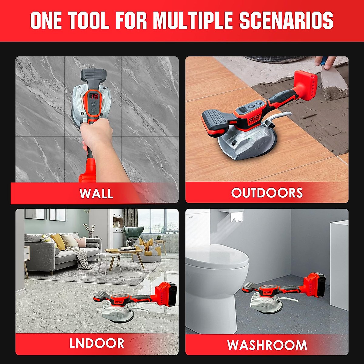 Cordless Tile Vibration Leveling Machine,for Milwaukee 18V Battery, Tile Vibrator Tool with 8 Adjustable Speed & Superior Suction & Digital Display